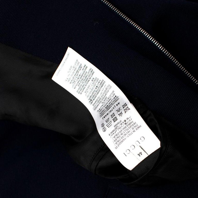 Gucci Navy Wool-Blend Logo Patch Bomber Jacket For Sale at 1stDibs