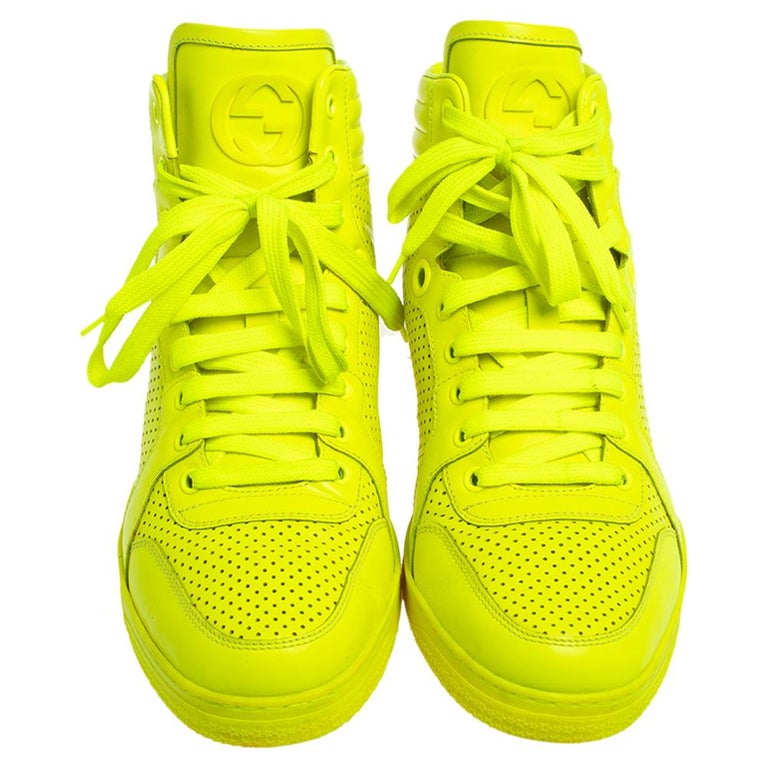 Gucci Neon Green Leather High-Top Sneakers Size 42 For Sale at 1stDibs ...