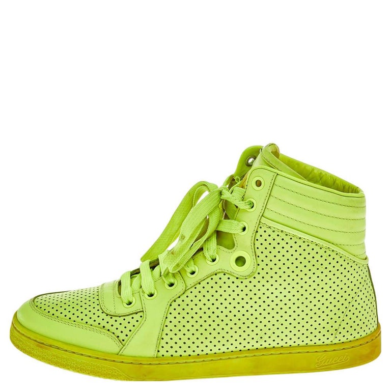 Gucci Neon Green Perforated Leather Lace Up High Top Sneakers Size 38.5 ...