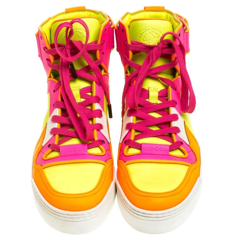 Gucci Neon Multicolor Leather Basketball High Top Sneakers Size 40 at ...