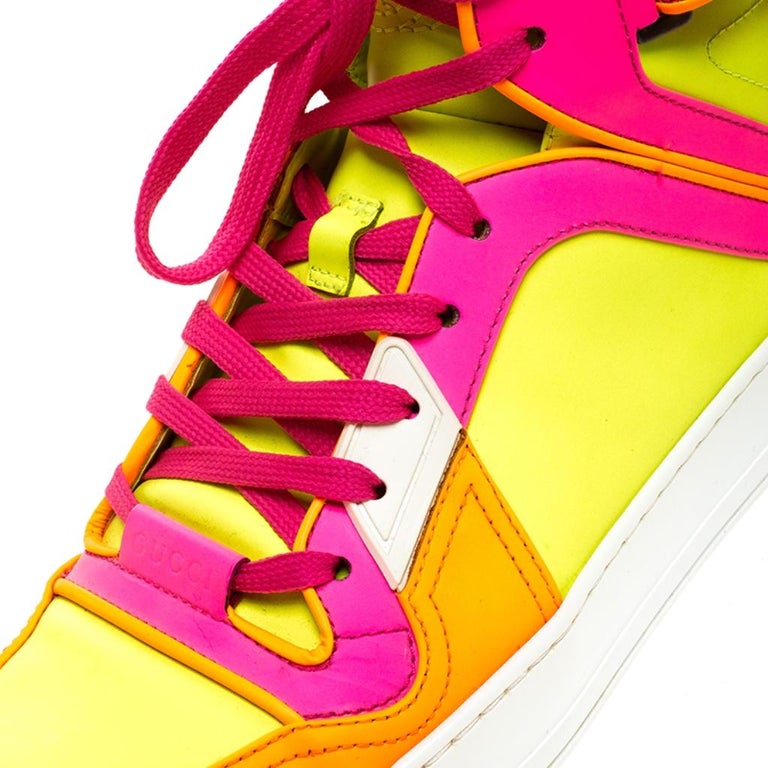 Gucci Neon Multicolor Leather Basketball High Top Sneakers Size 40 at ...