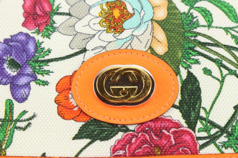 Gucci Neon Orange White Flora Floral Crossbody Bag 1118g26 at 1stDibs