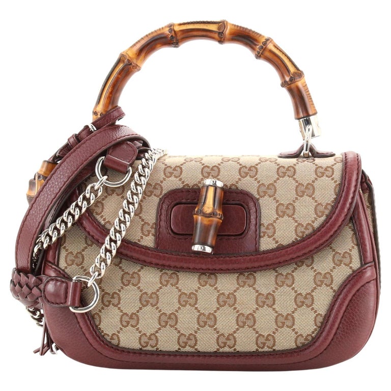 Gucci New Bamboo Top Handle Bag GG Canvas Medium For Sale at 1stDibs