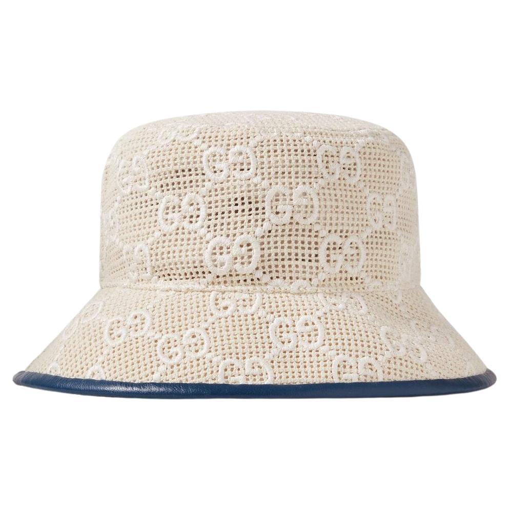 Gucci NEW Beige Monogram Embroidered Bucket Hat sz Large For Sale at ...