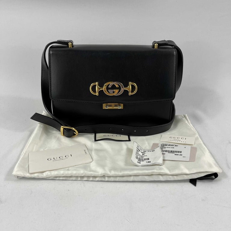 GUCCI NEW Black / Silver-tone Calfskin Zumi Crossbody Fold over Flap ...