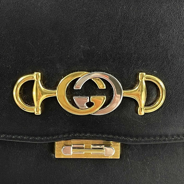 GUCCI NEW Black / Silver-tone Calfskin Zumi Crossbody Fold over Flap ...