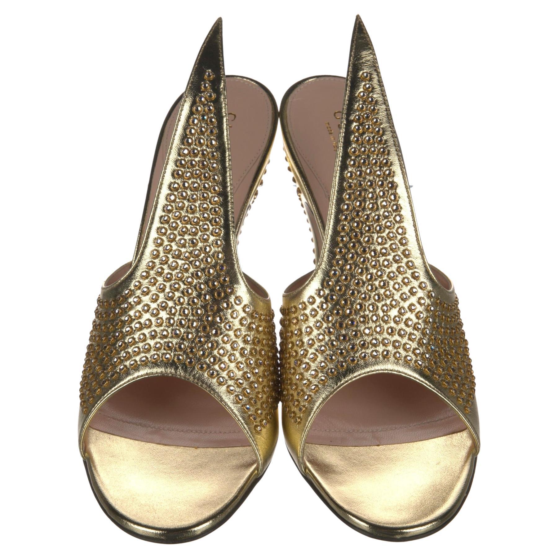 Gucci New W/ Box Gold Crystal Heels Pumps Sz 36 For Sale at 1stDibs