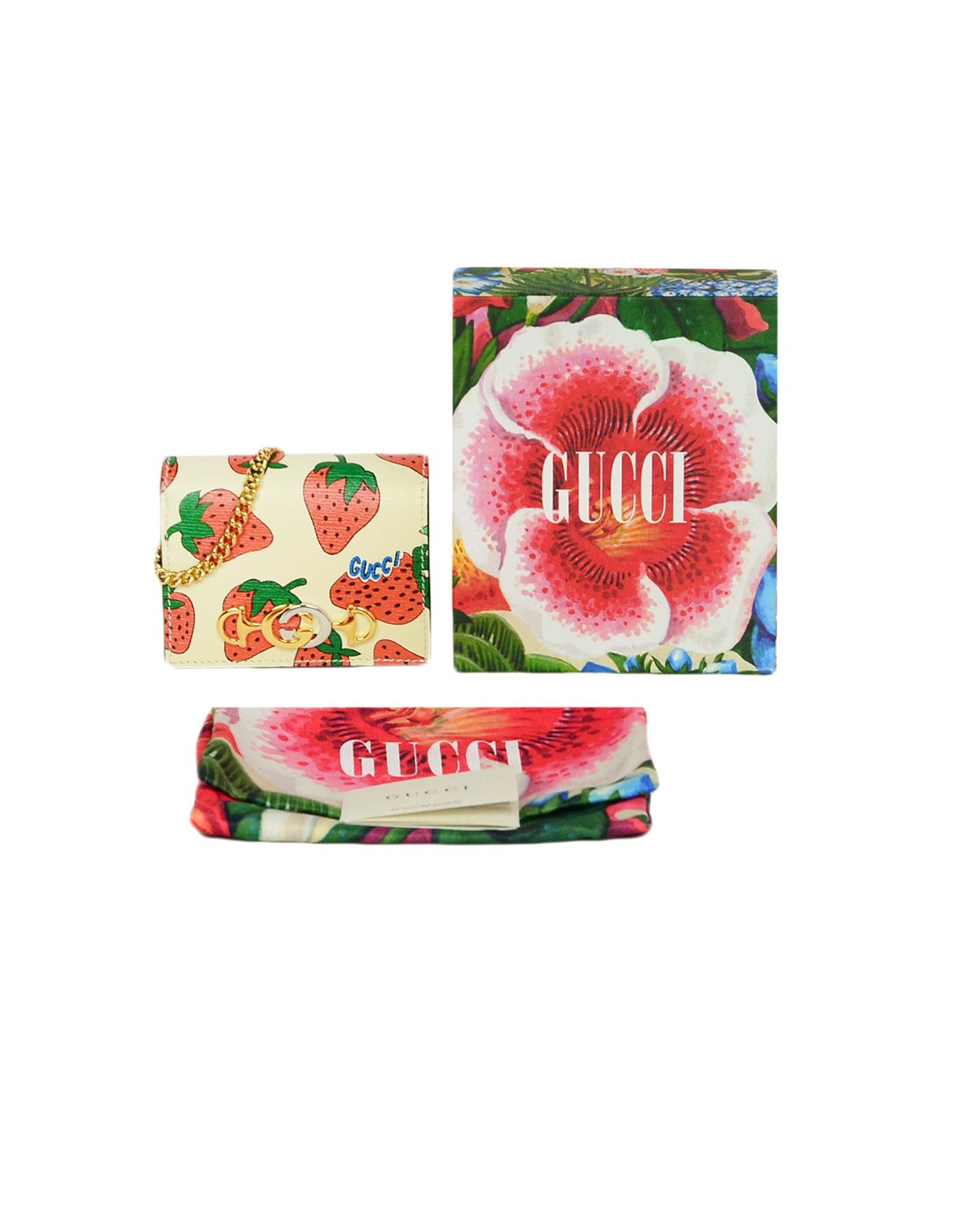 Gucci NEW Zumi Strawberry Print Card Case Wallet w. Chain For Sale at ...