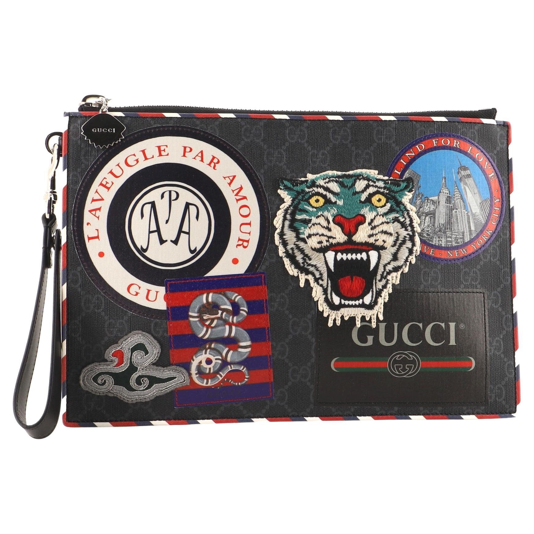 Gucci Night Courrier Pouch GG Coated Canvas with Applique at 1stDibs