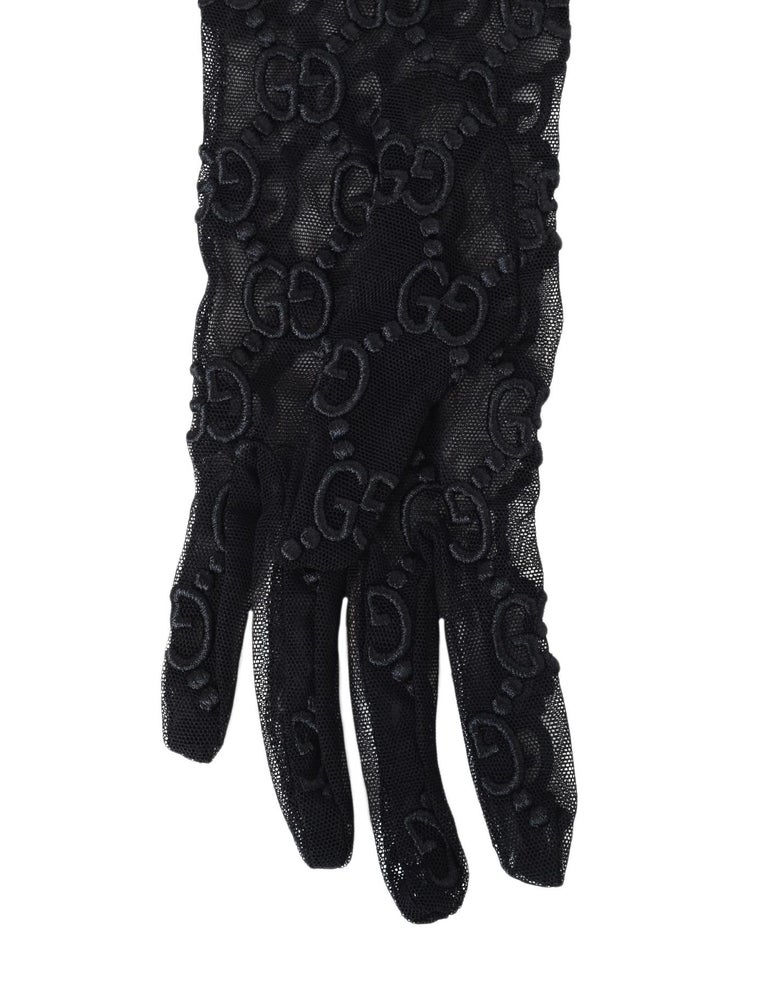 Gucci NWT Black Tulle Gloves W/ GG Monogram Motif Sz 8.5 (L) at 1stDibs ...