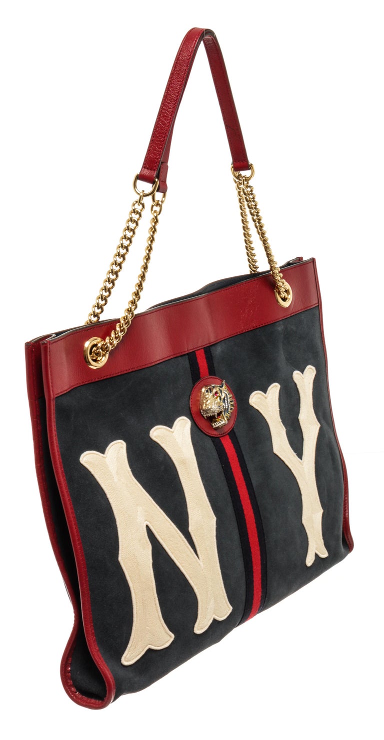 Gucci NY Navy Suede Red Leather Yankees Rajah Bag For Sale at 1stDibs