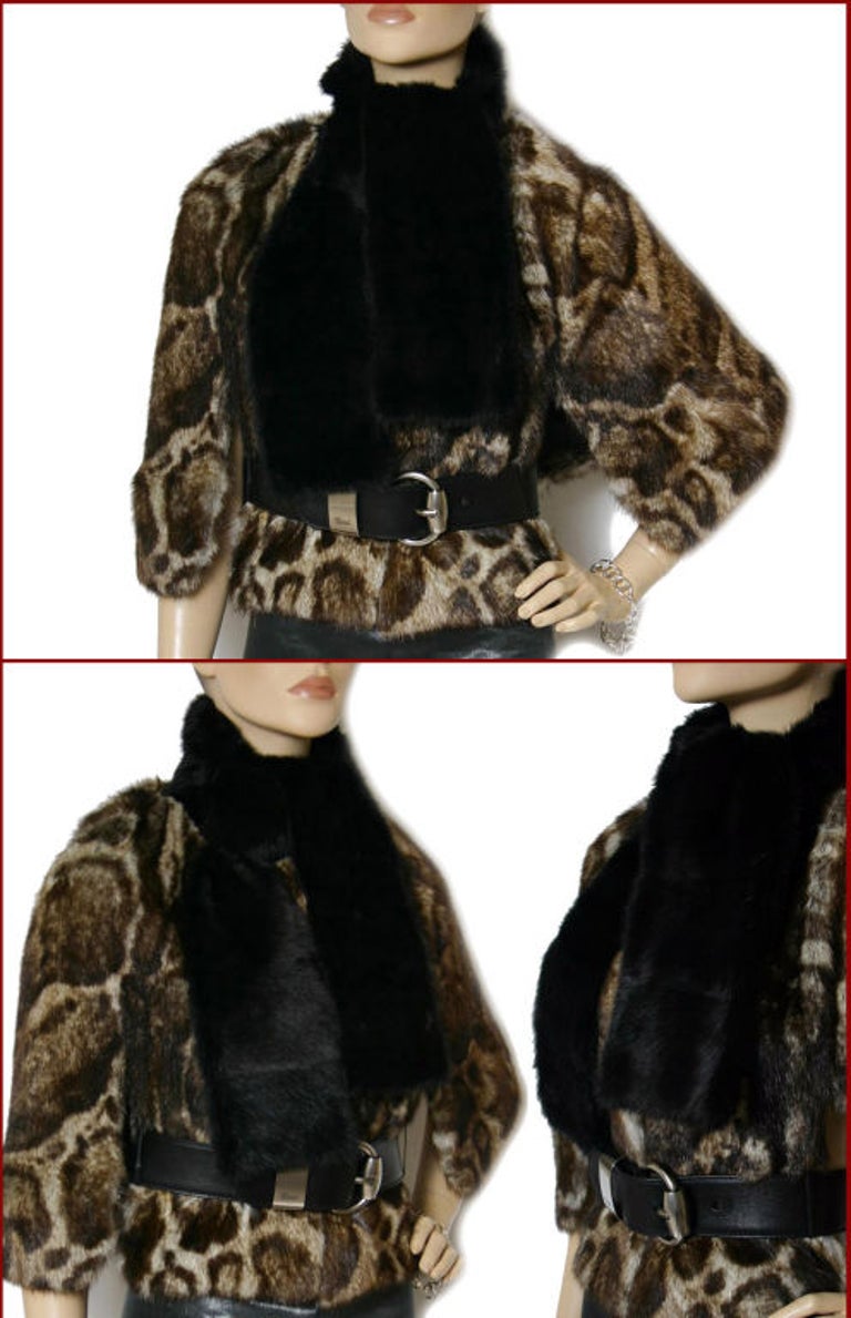 Gucci ocelot print murmel fur cape with scarf and belt size IT 42 For ...