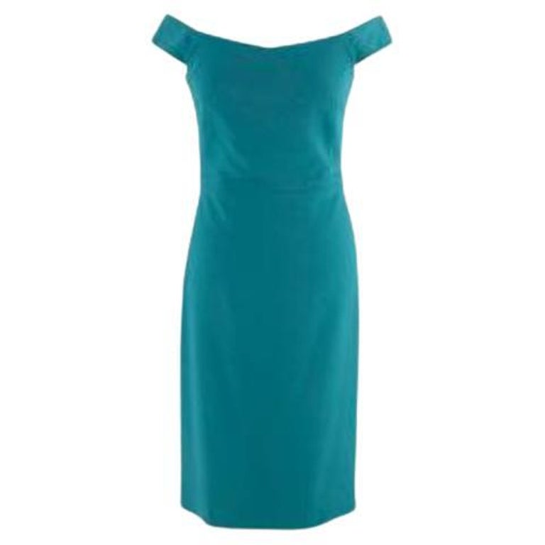 Gucci Off the Shoulder Aqua Blue Midi Dress For Sale at 1stDibs