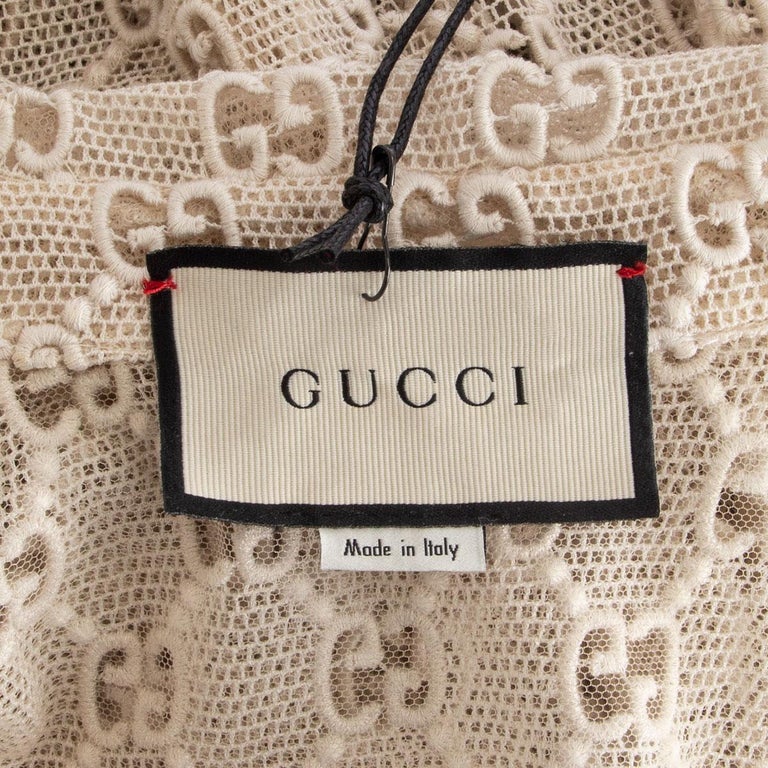 GUCCI off-white cotton GG MACRAME Short Sleeve Button Up Shirt Blouse ...