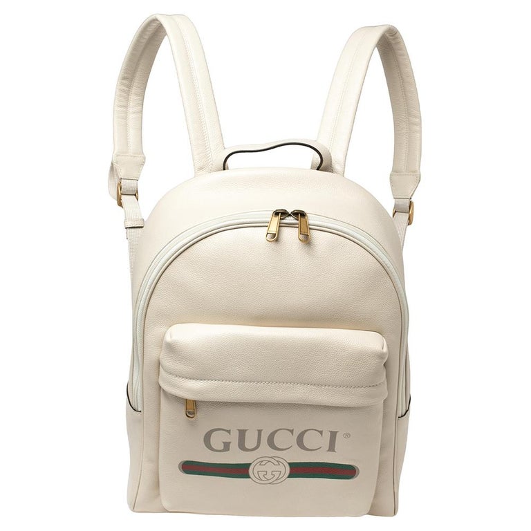Gucci Off White Leather Logo Print Backpack at 1stDibs