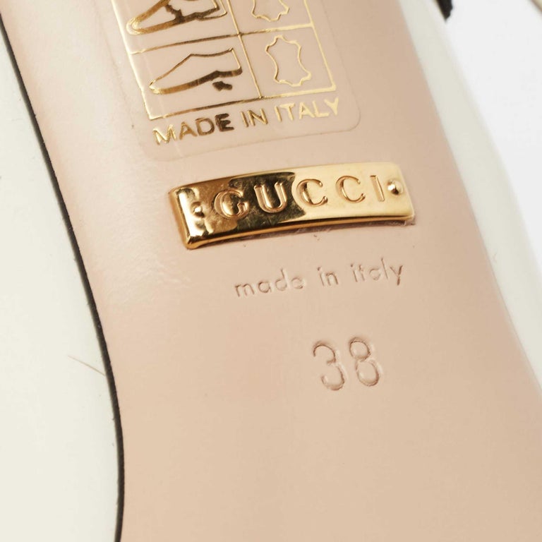 Gucci Off White Patent Leather Elaisa Bow Pumps Size 38 For Sale at 1stDibs