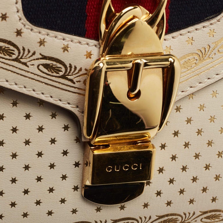 Gucci Off White Star Print Leather Mini Sylvie Top Handle Bag For Sale ...