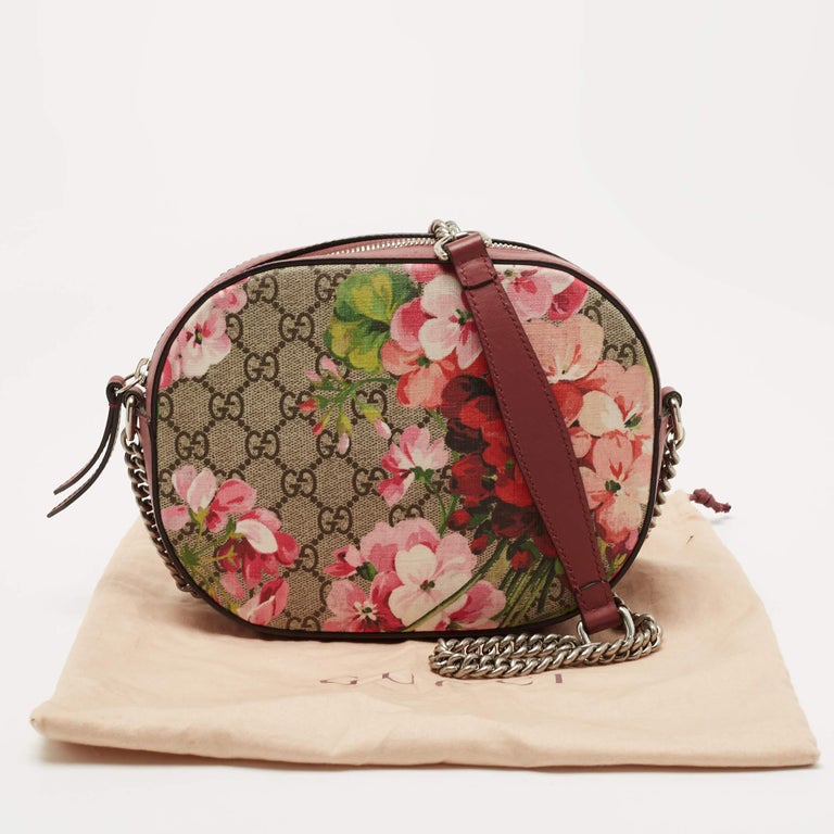 Gucci Old Rose GG Supreme Blooms Canvas and Leather Mini Chain ...