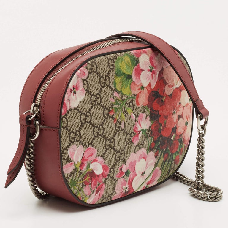 Gucci Old Rose GG Supreme Blooms Canvas and Leather Mini Chain ...
