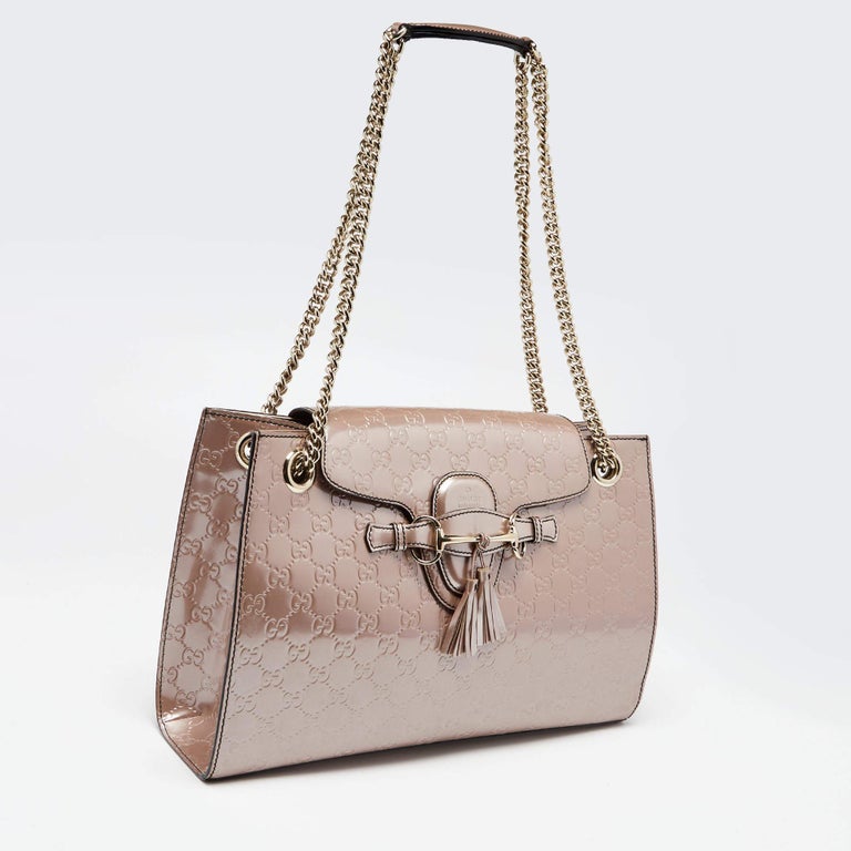 Gucci Old Rose Guccissima Patent Leather Large Emily Chain Shoulder Bag ...