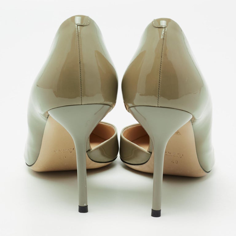Gucci Olive Green Patent Leather D'orsay Pumps Size 40 For Sale at 1stDibs