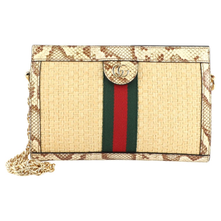 Gucci Ophidia Chain Shoulder Bag Raffia with Snakeskin Small at 1stDibs