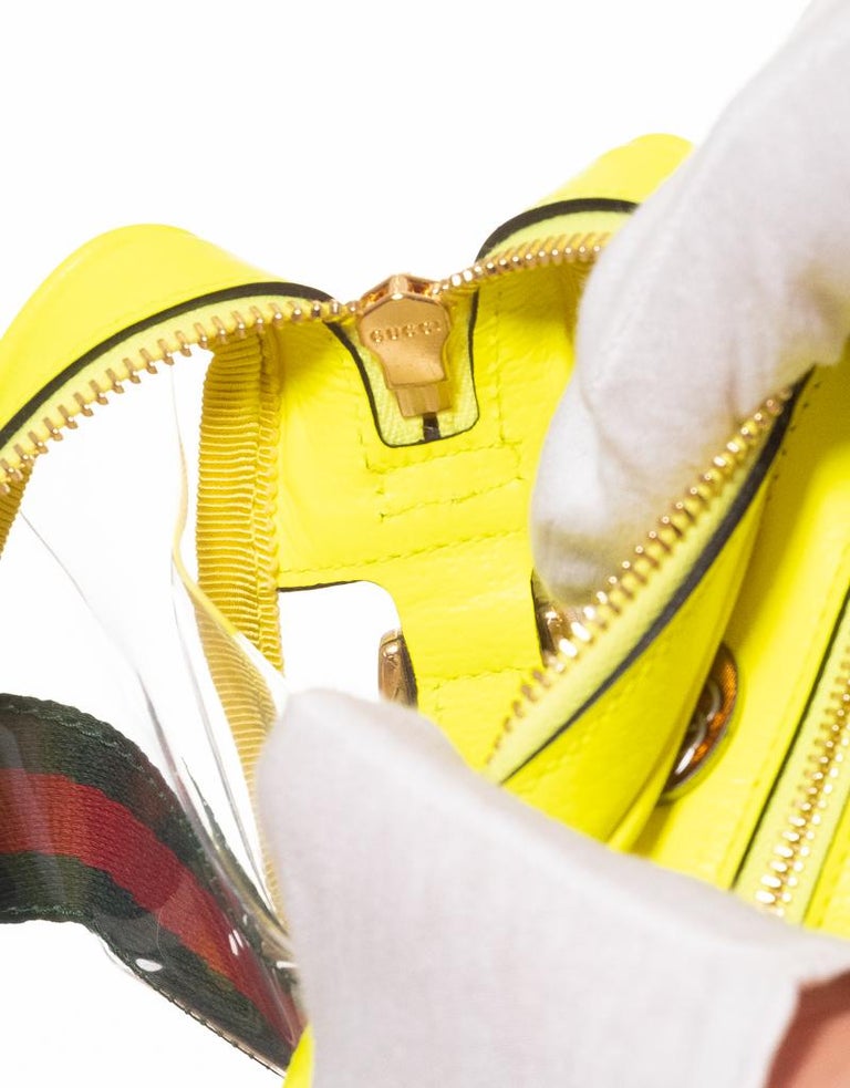 Gucci Ophidia Transparent Pvc Web Stripe Neon Yellow Crossbody Bag For ...