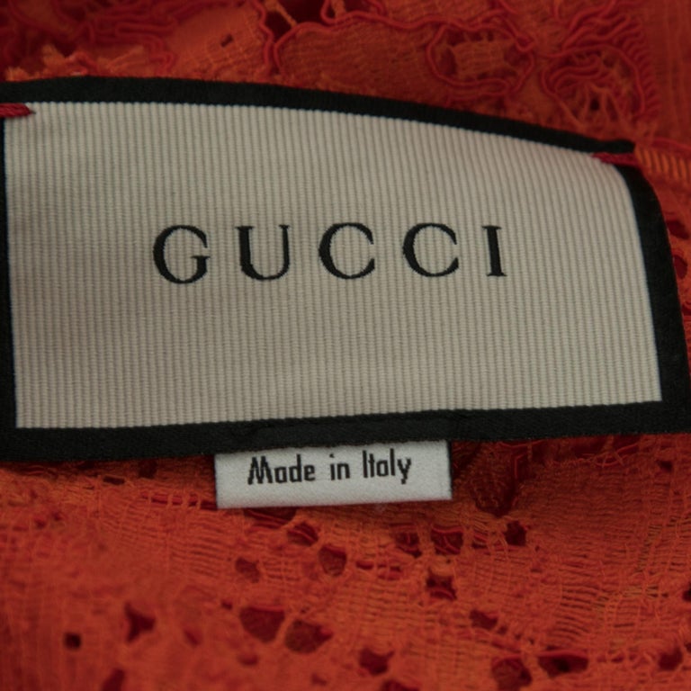 Gucci Orange Floral Lace Sleeveless V-Neck Top M For Sale at 1stDibs