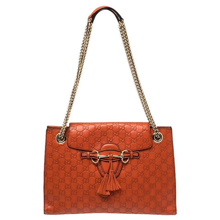 Gucci Orange Guccissima Leather Large Emily Chain Shoulder Bag at 1stDibs