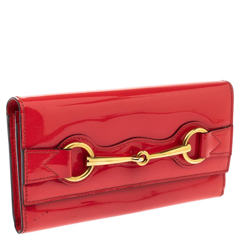 Gucci Orange Patent Leather Horsebit Continental Wallet at 1stDibs