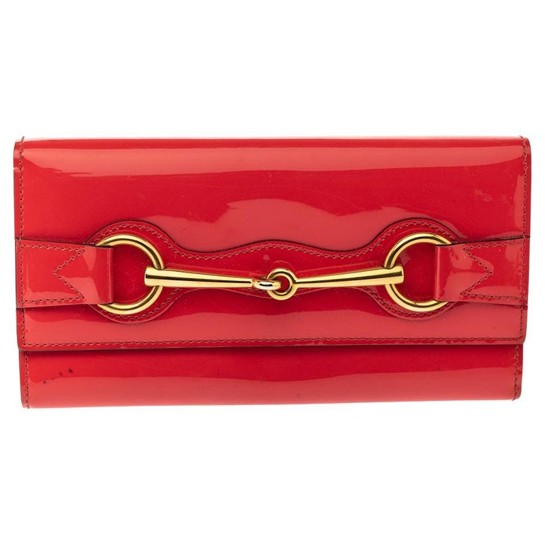 Gucci Orange Patent Leather Horsebit Continental Wallet at 1stDibs