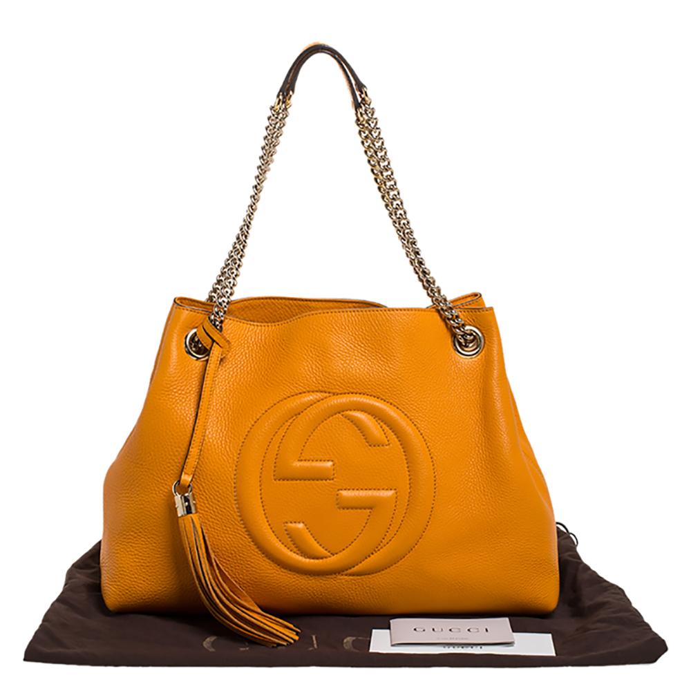 Gucci Orange Pebbled Leather Medium Soho Tote For Sale at 1stDibs