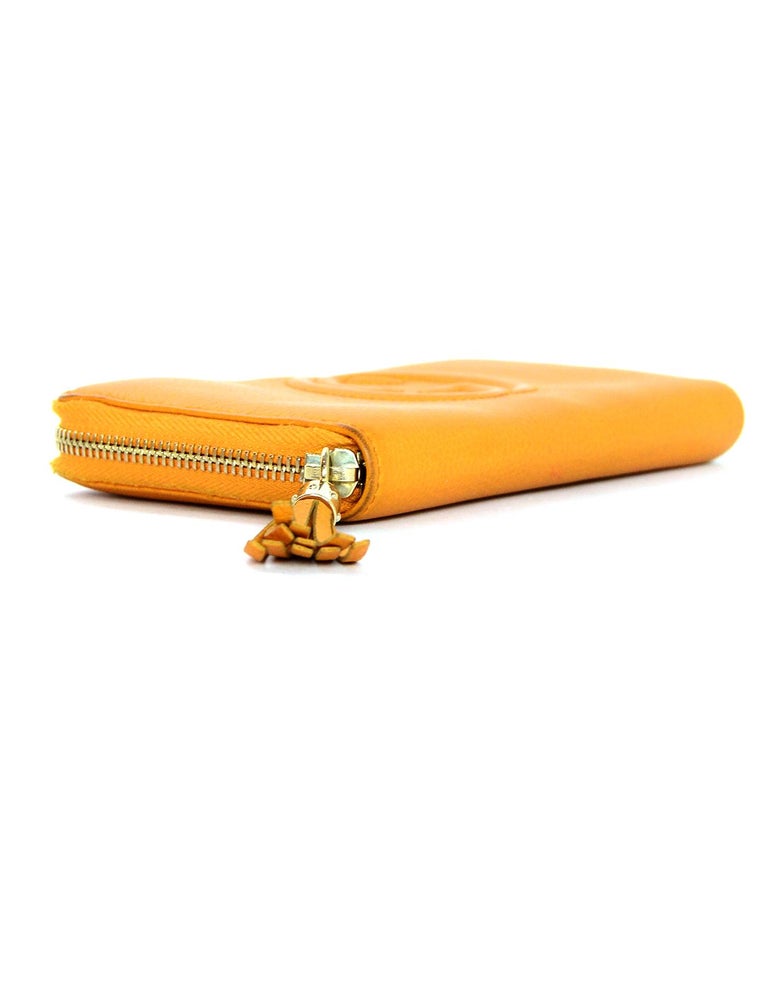 Gucci Orange Pebbled Leather Soho Zippy Wallet W/ Embroidered GG For ...
