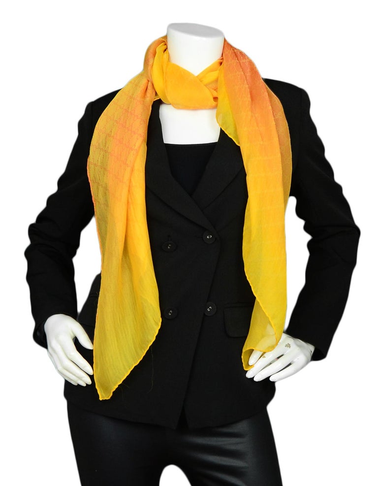 Gucci Orange/Yellow Ombre Monogram Silk Scarf 62"x27" For Sale at 1stDibs