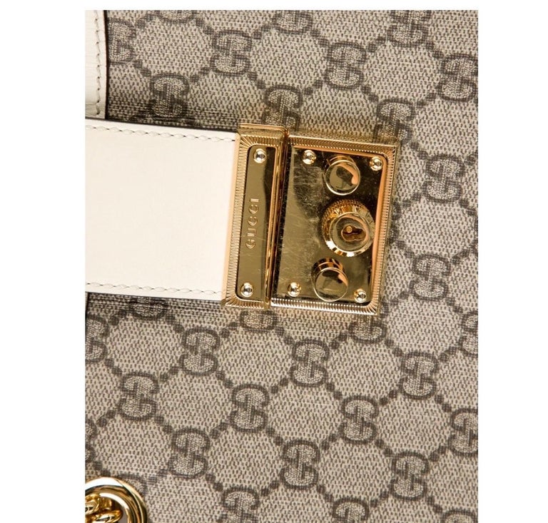 GUCCI Padlock leather-trimmed printed coated-canvas tote, Medium Size ...