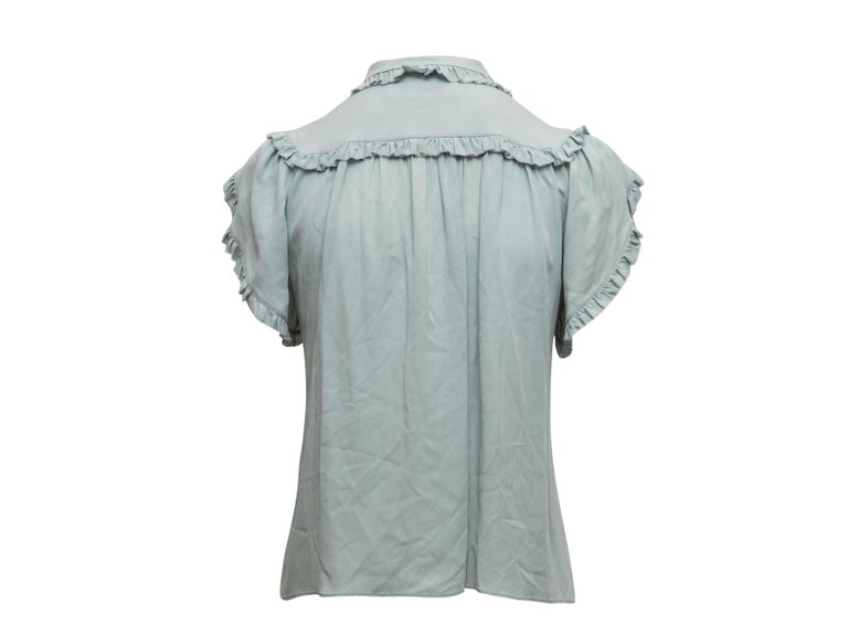 Gucci Pale Blue Ruffle-Trimmed Silk Top For Sale at 1stDibs