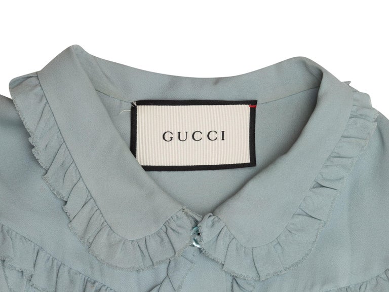Gucci Pale Blue Ruffle-Trimmed Silk Top For Sale at 1stDibs