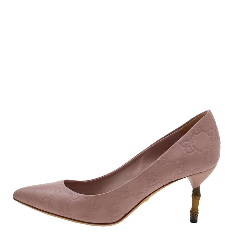Gucci Pale Pink Guccissima Leather Kristen Bamboo Heel Pumps Size 35.5 ...