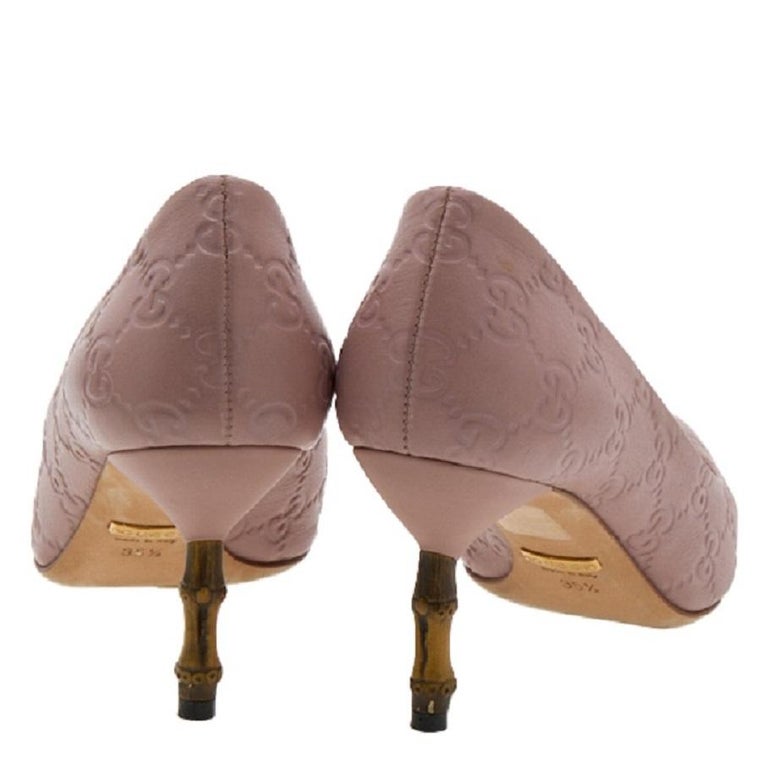 Gucci Pale Pink Guccissima Leather Kristen Bamboo Heel Pumps Size 35.5 ...