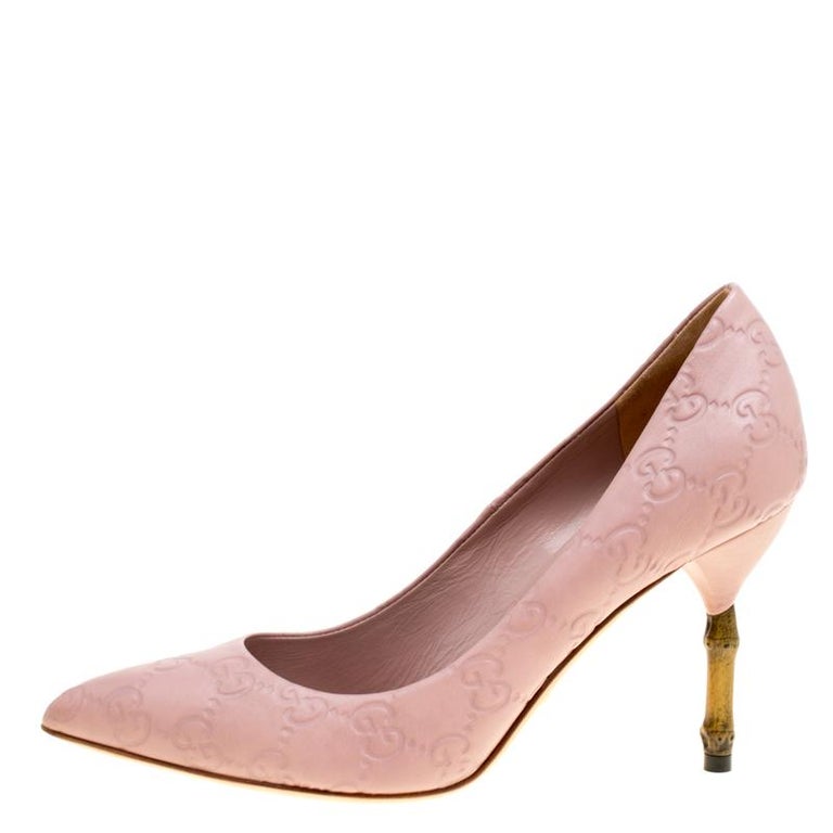 Gucci Pale Pink Guccissima Leather Kristen Bamboo Heel Pumps Size 35.5 ...