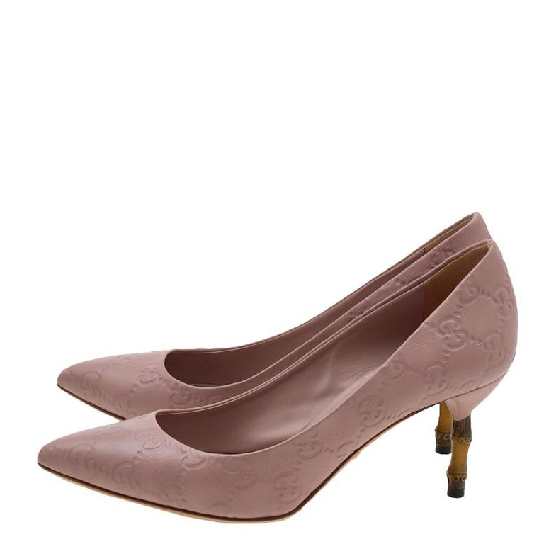 Gucci Pale Pink Guccissima Leather Kristen Bamboo Heel Pumps Size 35.5 ...