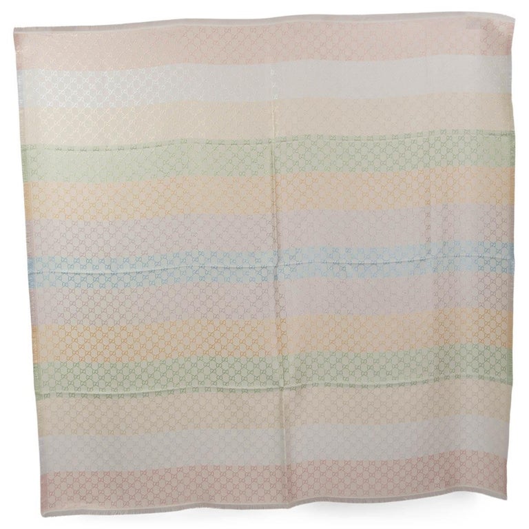 GUCCI pastel viscose RAINBOW GG MONOGRAM JACQUARD Shawl Scarf at ...