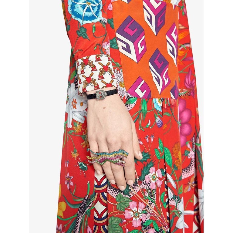 GUCCI Patch Work Print Silk Cocktail Dress IT46 US10-12 For Sale at 1stDibs