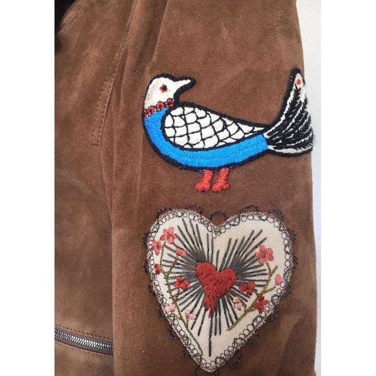 GUCCI Patches Embroidered Suede Jacket IT42 US 4-6 For Sale at 1stDibs