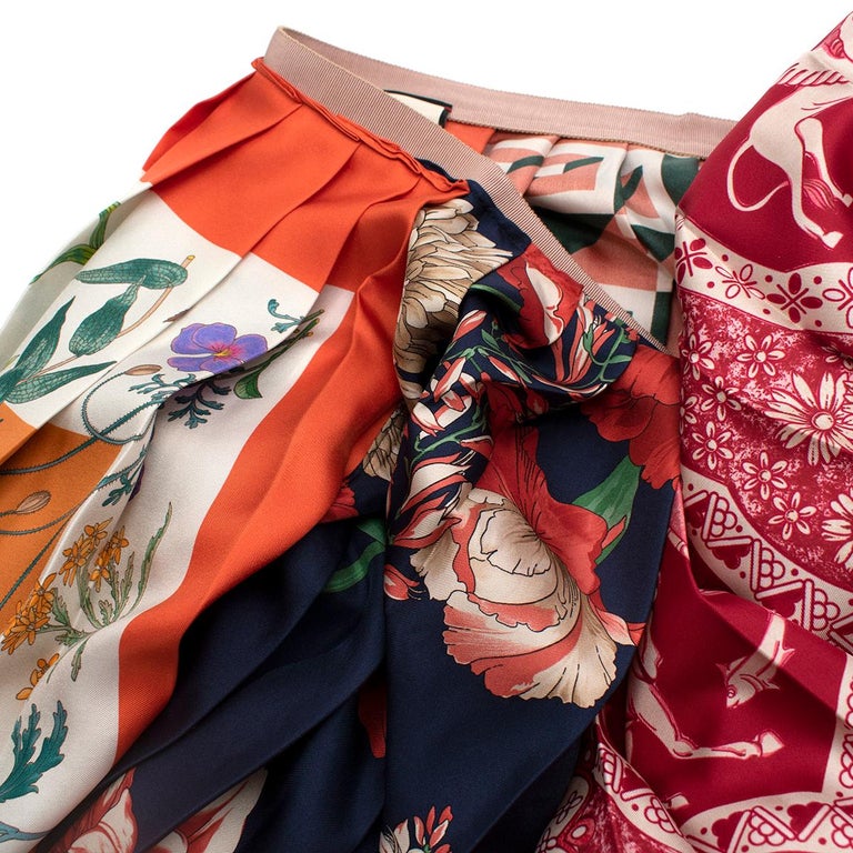 Gucci Patchwork Print Pleated Asymmetric Silk Skirt - US Size 6 For ...