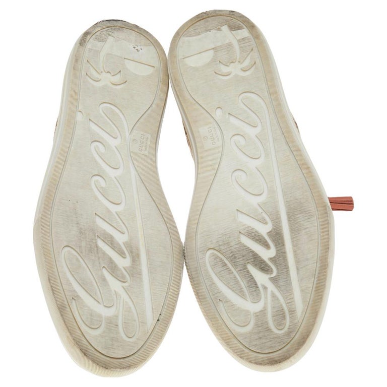 Gucci Peach/Beige Leather And GG Supreme Canvas High-Top Sneakers Size ...