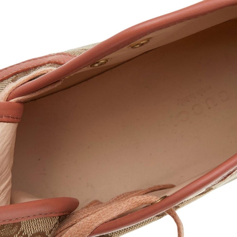 Gucci Peach/Beige Leather And GG Supreme Canvas High-Top Sneakers Size ...
