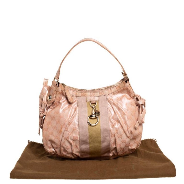 Gucci Peach GG Crystal Canvas Vintage Web Hobo at 1stDibs
