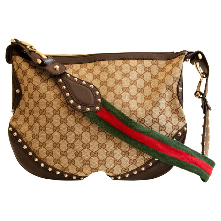 Gucci Pelham Shoulder Bag in GG Web Canvas and Brown Leather For Sale ...