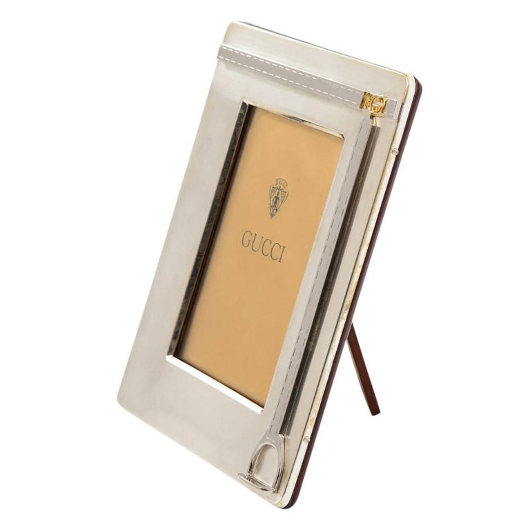 Gucci Stirrup Picture Frame, Silver Plate and Brass, Signed at 1stDibs